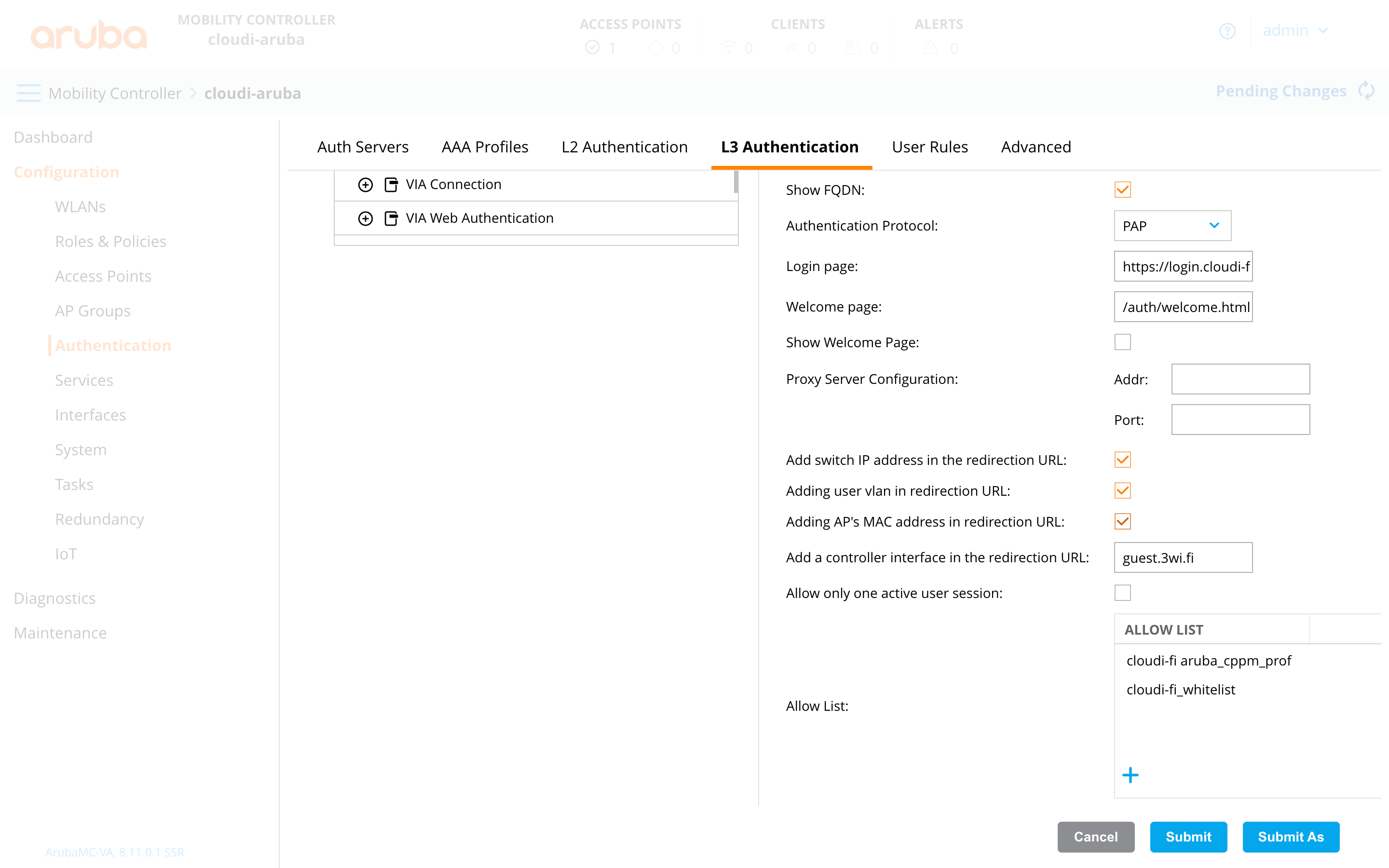 How to set up Cloudi-Fi Captive Portal Aruba - Mobility Controller – Cloudi-Fi Knowledge Base
