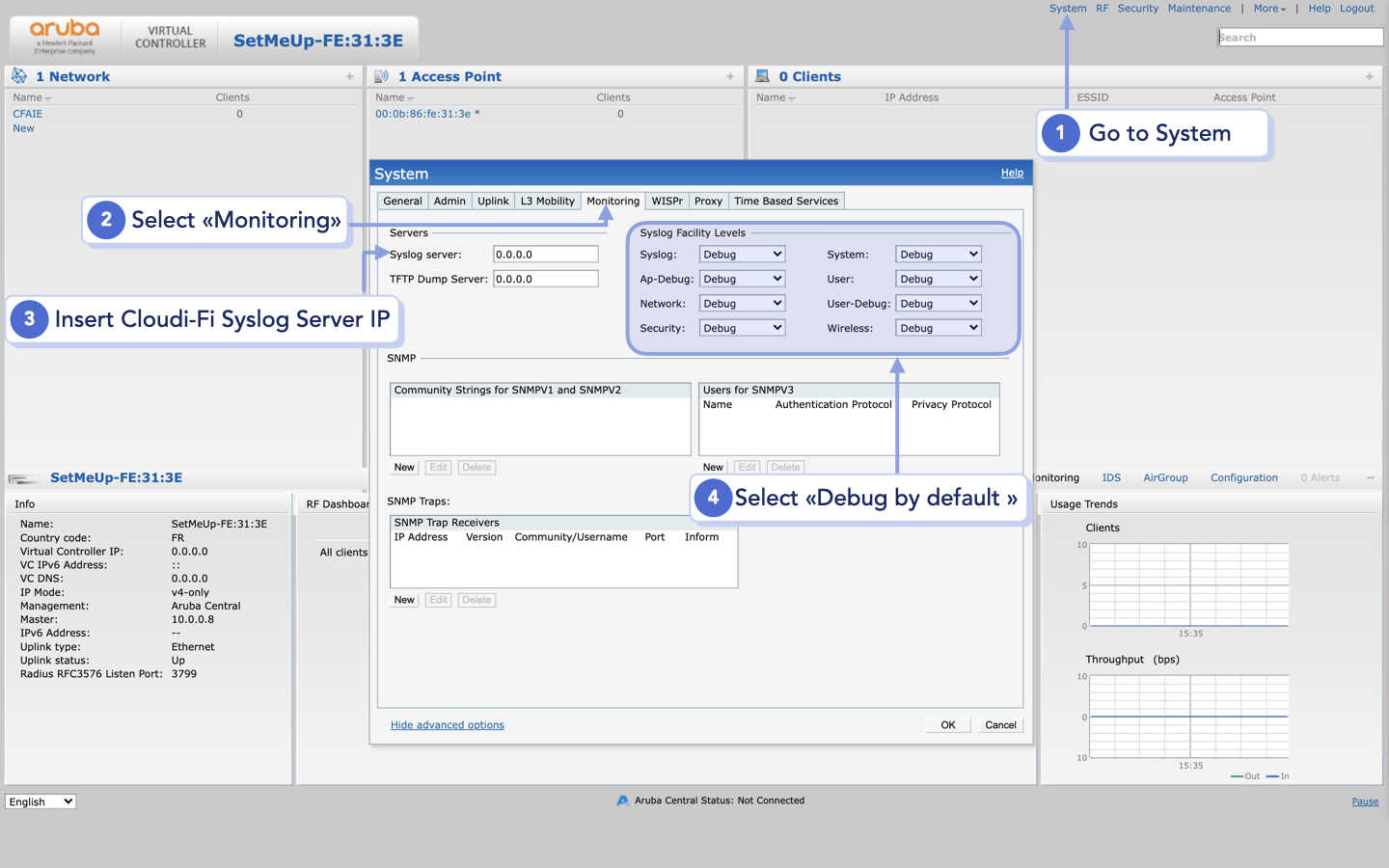 Aruba - External Syslog server configuration – Cloudi-Fi Knowledge Base