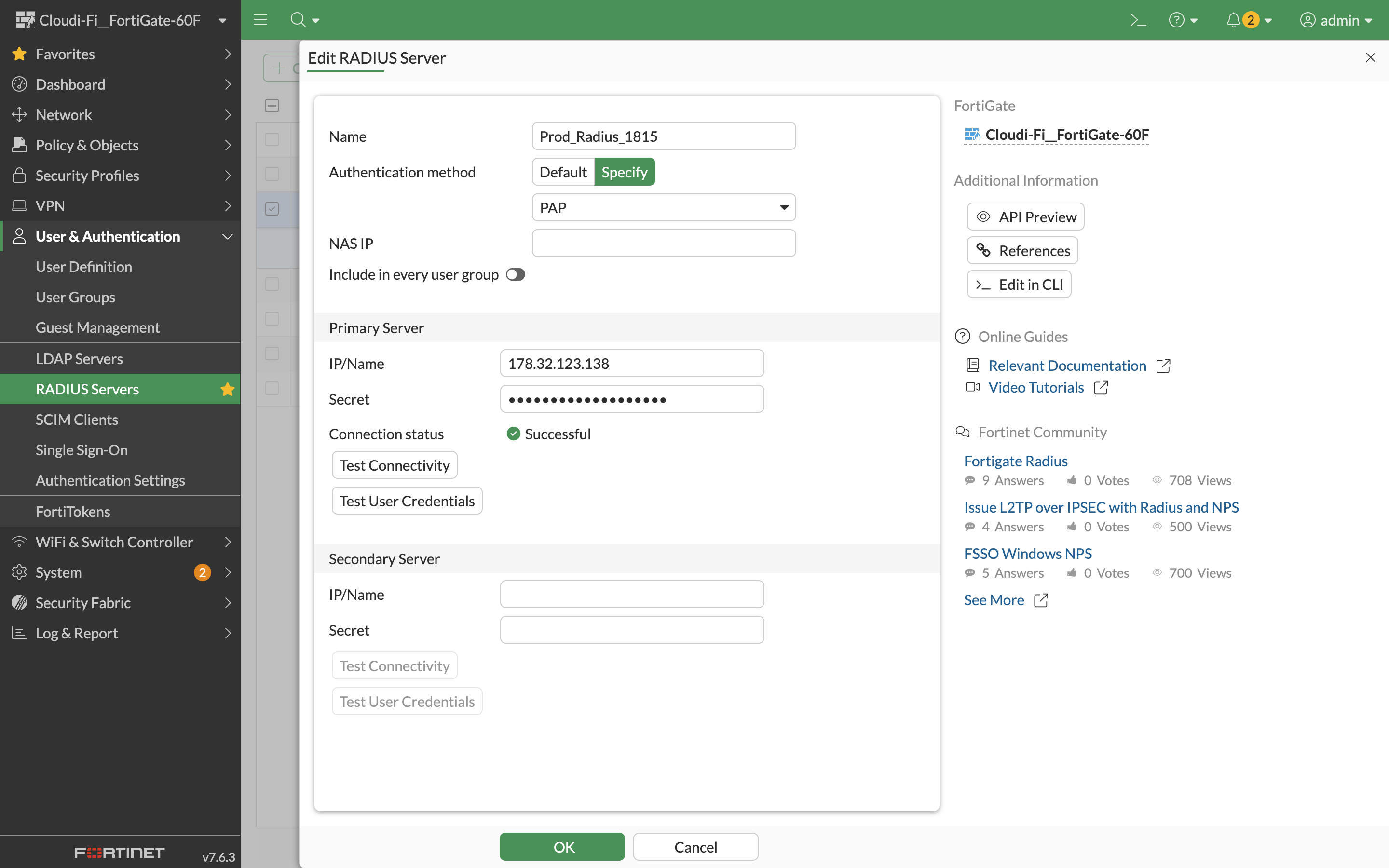 Configuring RADIUS on Forti SSID to enable 802.1x – Cloudi-Fi Knowledge Base
